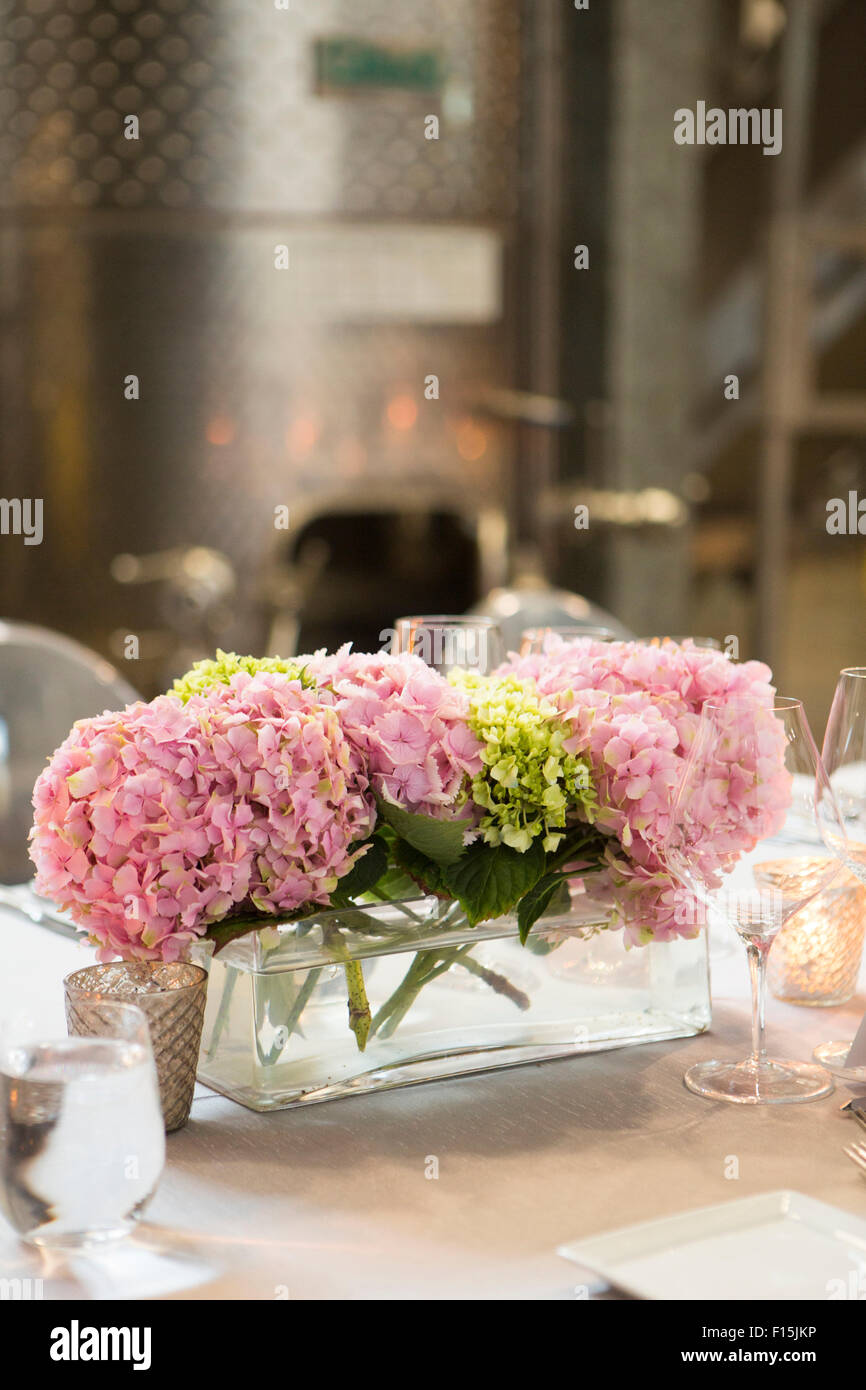 Hydrangea Centerpiece at Wedding Reception Stock Photo - Alamy
