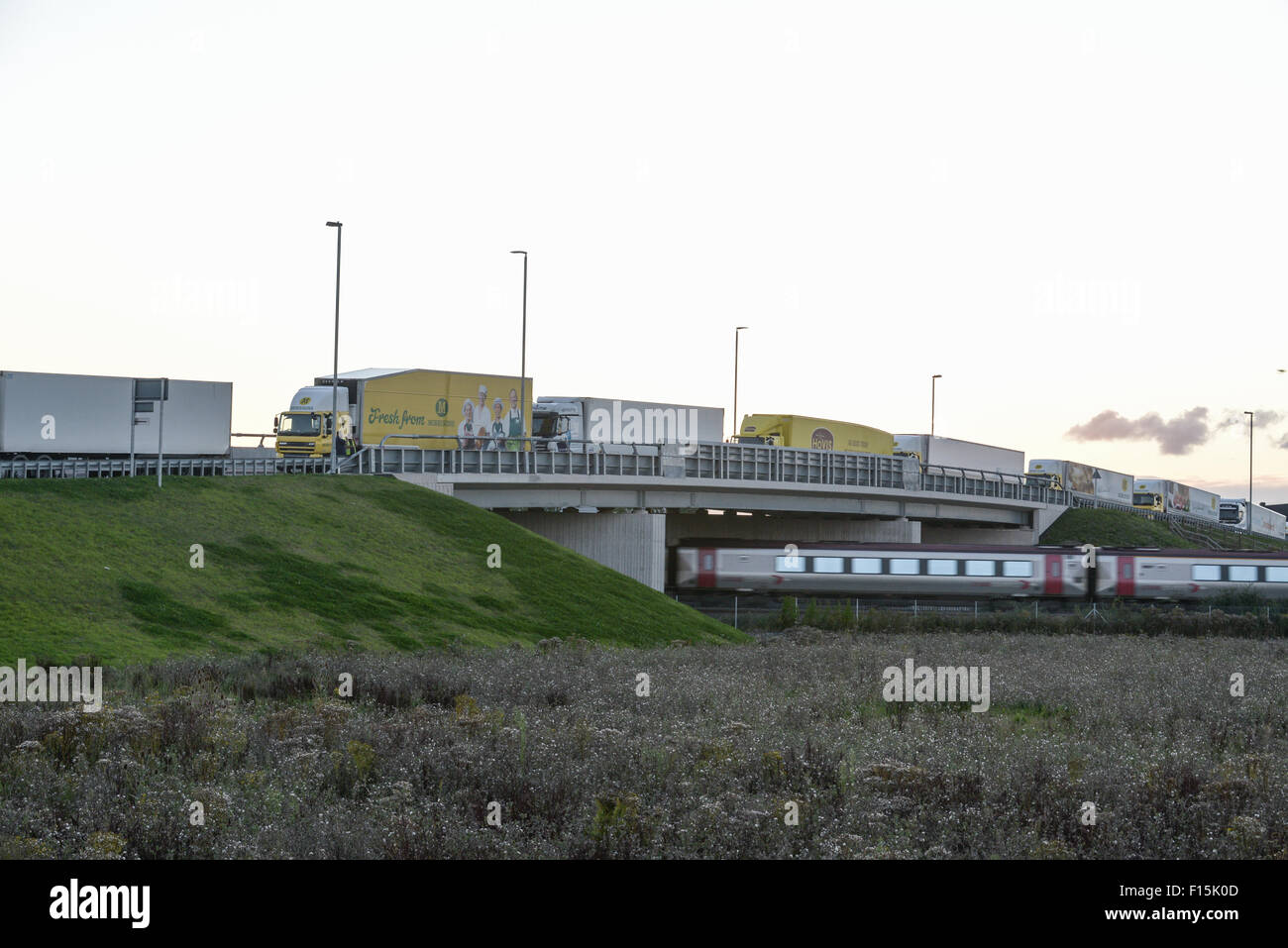 Bridgwater, UK. 27th August, 2015. Around 60 lorries have so far backed ...