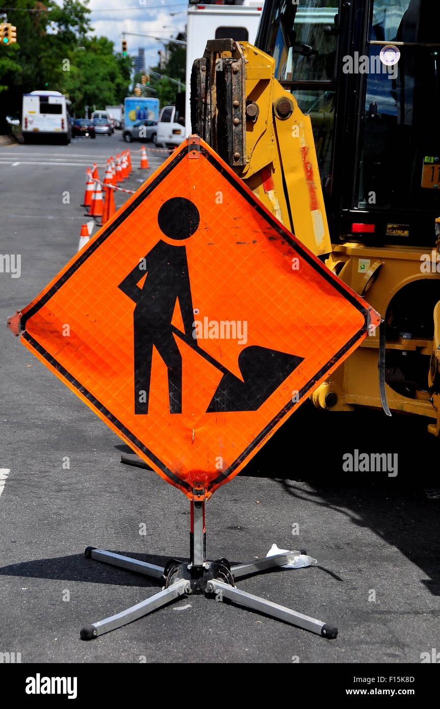 New York City: Orange men at work sign at a Con Edison construction ...
