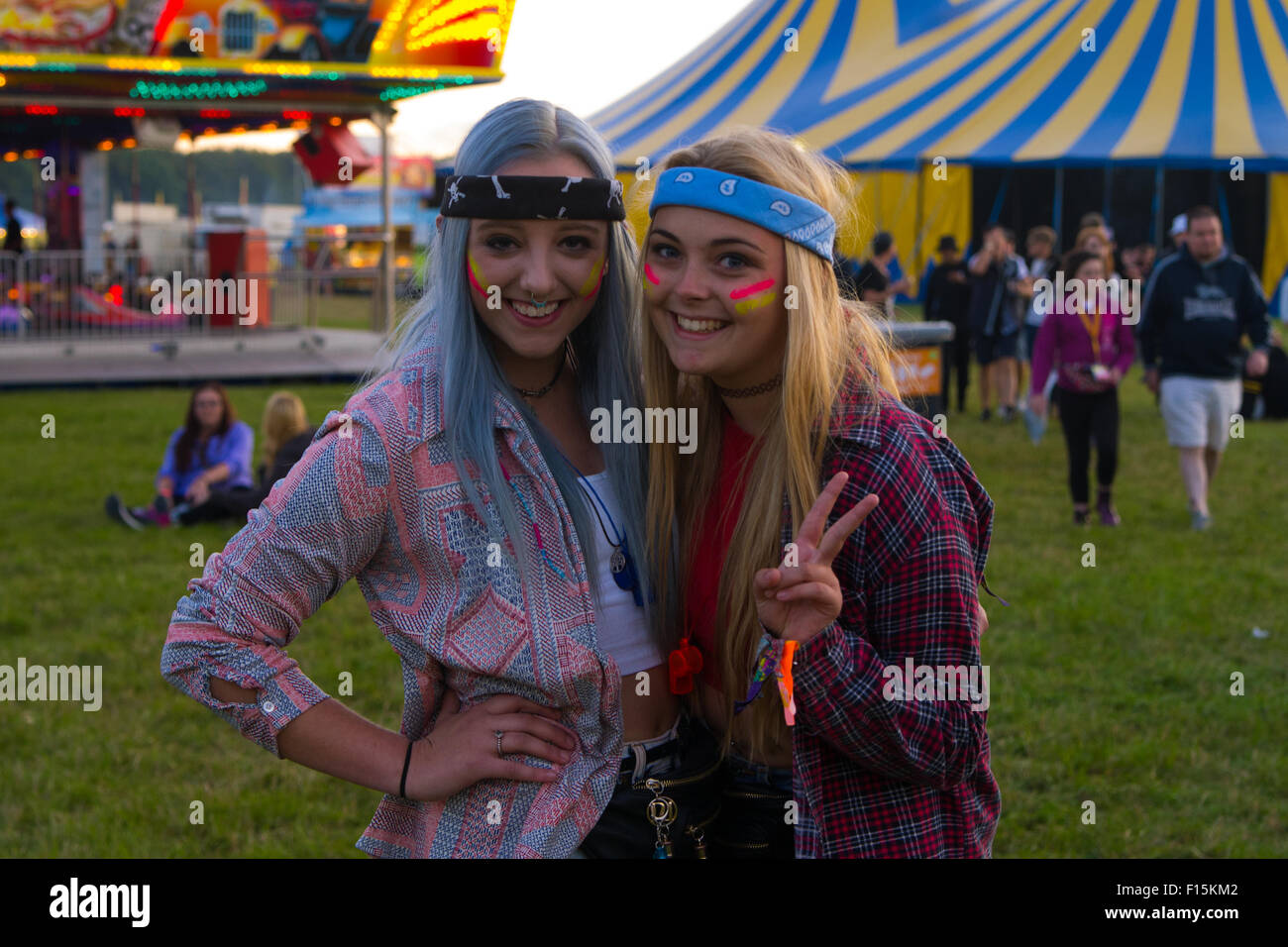 Leeds, UK. 27th August, 2015. Revellers on first day of Leeds Festival ...