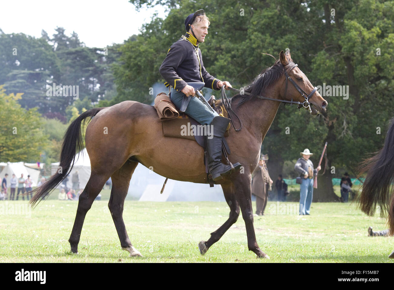 Union Soldiers on the battlefield of a American Civil war reenactment ...