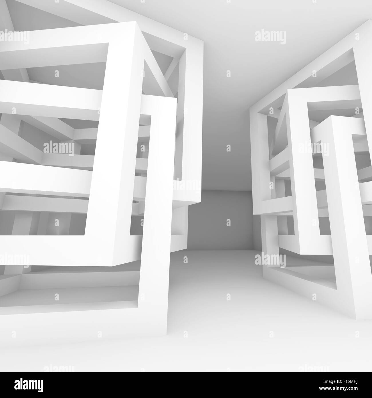 Abstract empty white modern interior square fragment with chaotic cube ...
