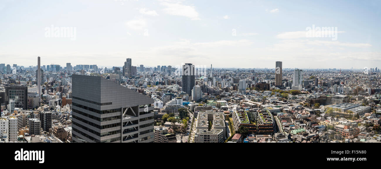 Southern view of Tokyo from Cerulean Tower in Shibuya with Infoss Tower ...