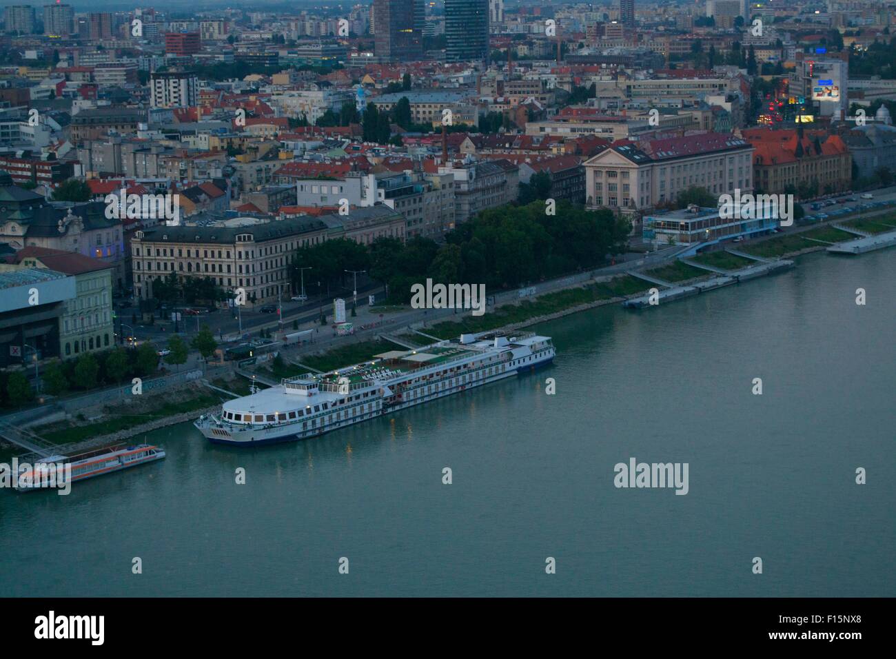 Bratislava ships bridge river Danube buildings Stock Photo - Alamy