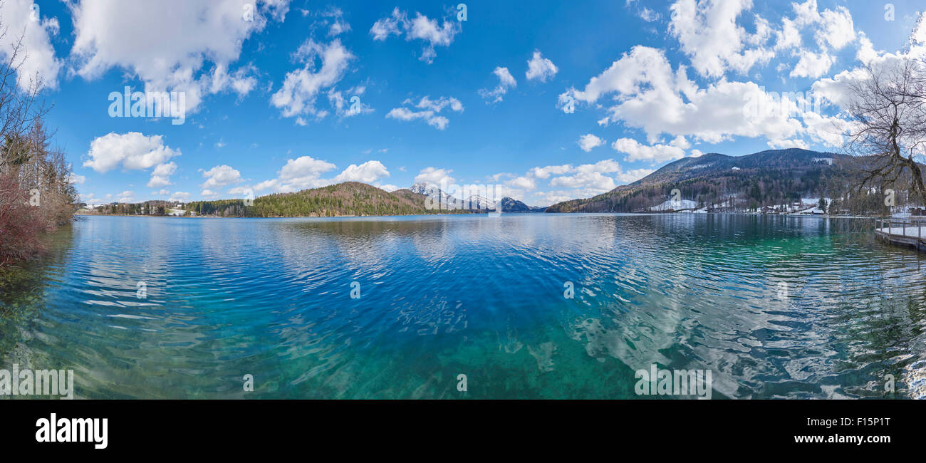 Panoramic of Fuschlsee with Mountains in the background in Early Spring ...