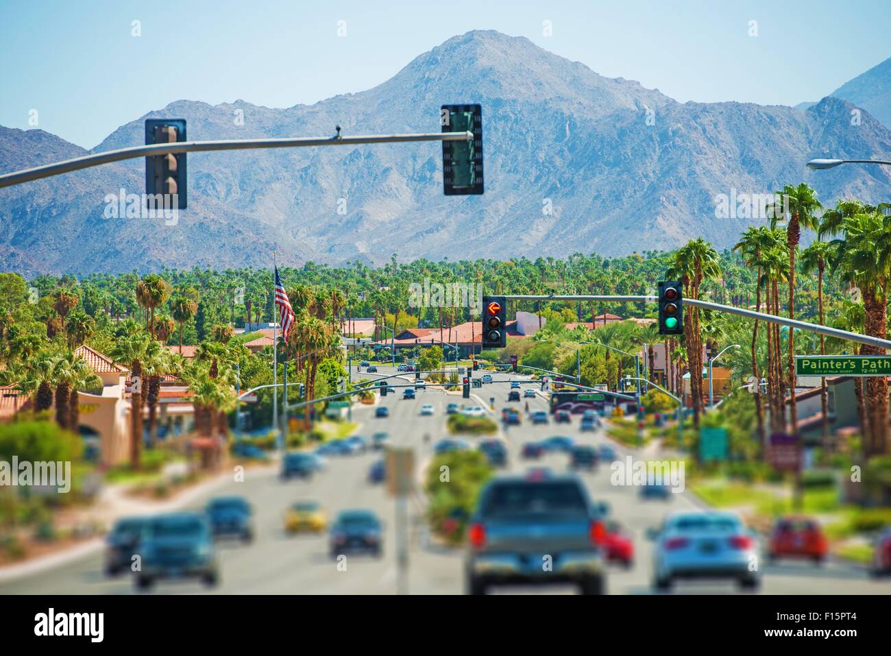 Palm Springs Highway and the Cityscape. Palm Springs, California ...