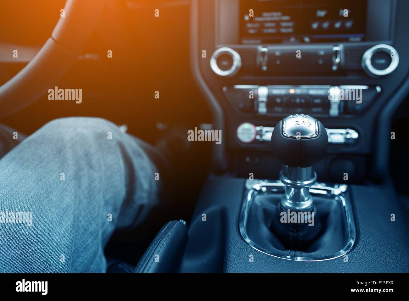 Stick Shift Driver. Driver in the Modern Compact Car with Manual ...