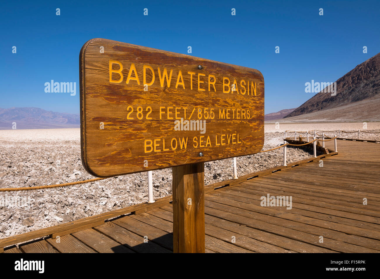 Badwater Basin Sign, Death Valley National Park, California, USA Stock ...