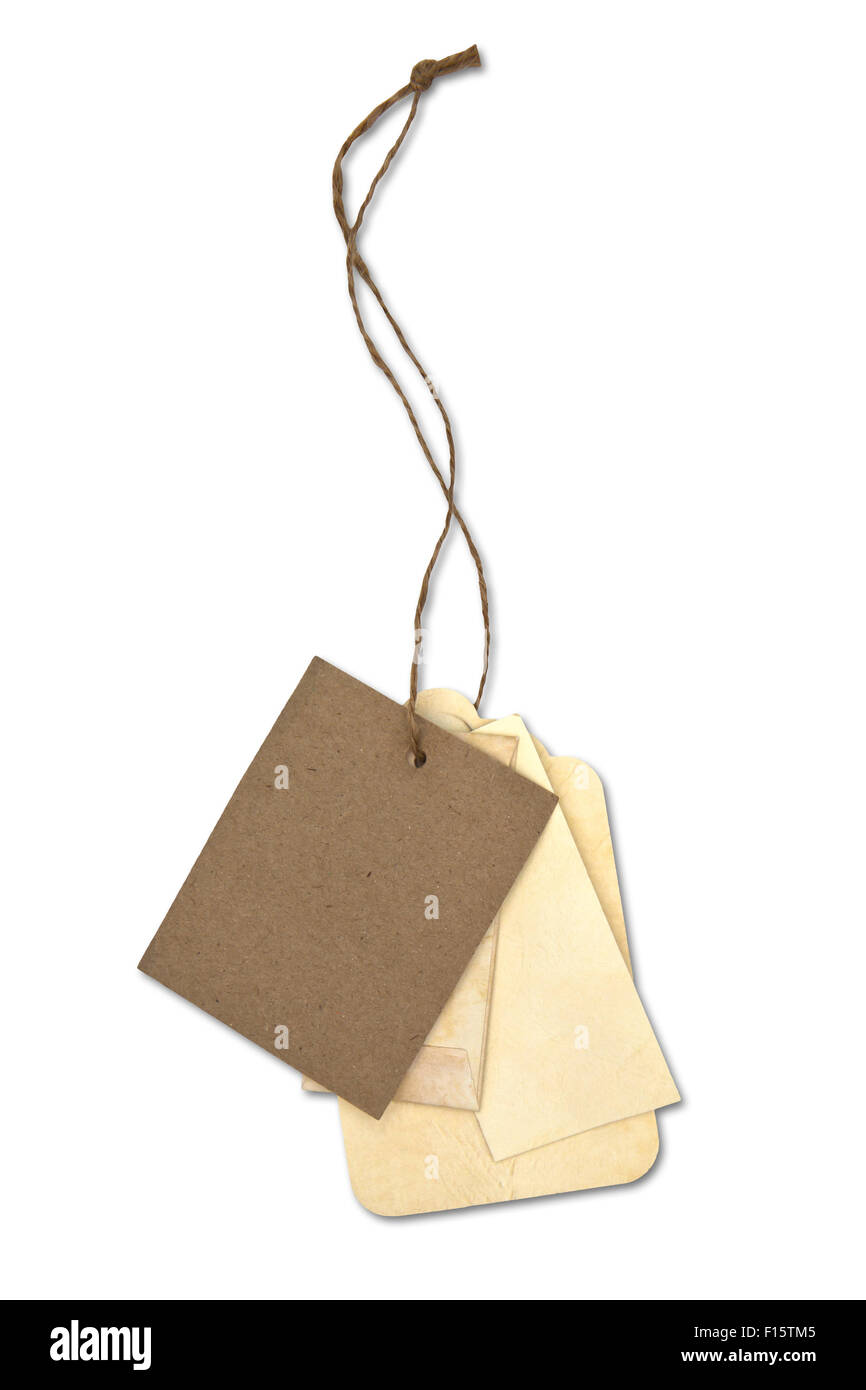 Blank tag tied with brown string Stock Photo - Alamy