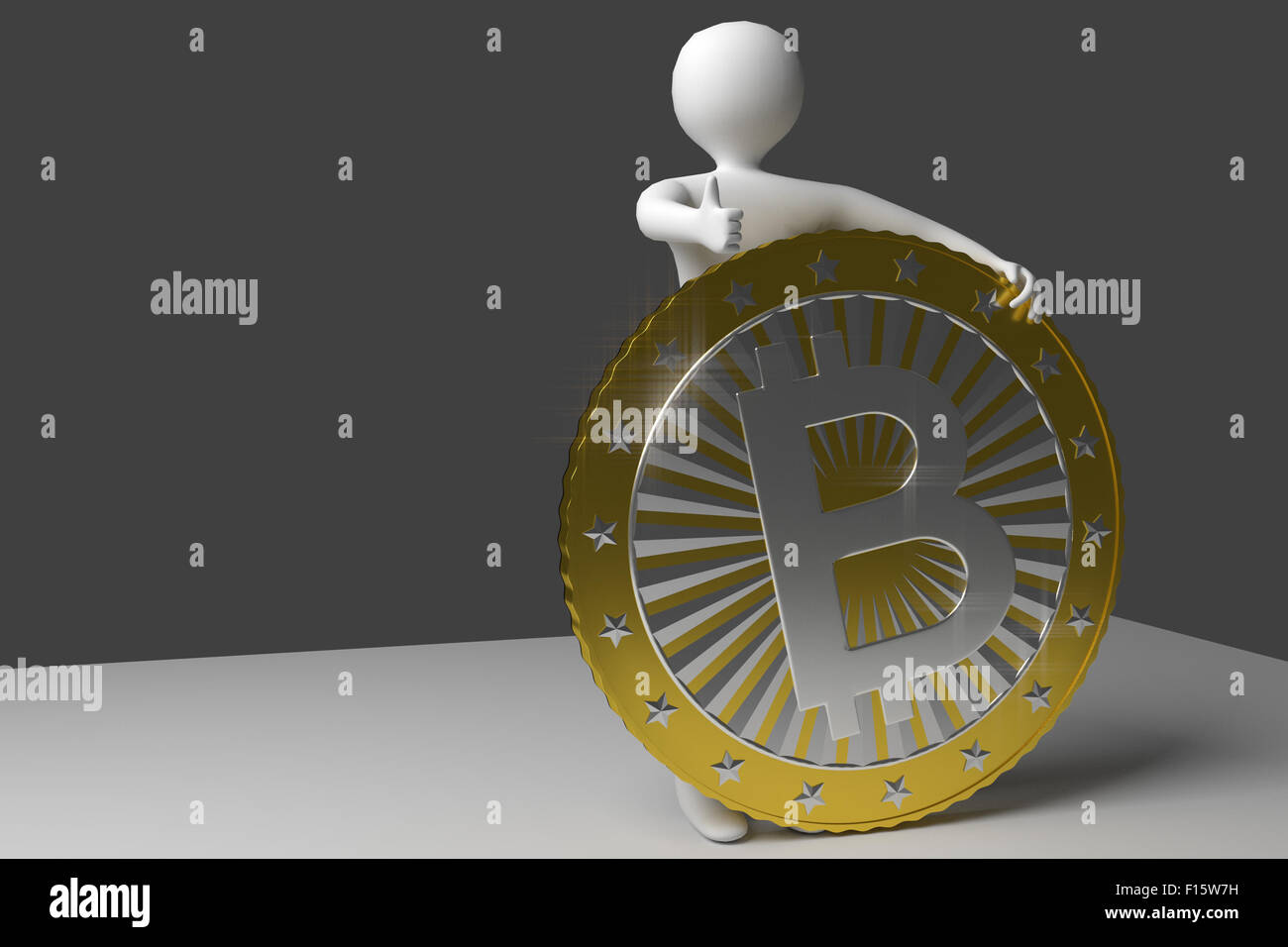 rendered 3d man with big golden Bitcoin Stock Photo - Alamy