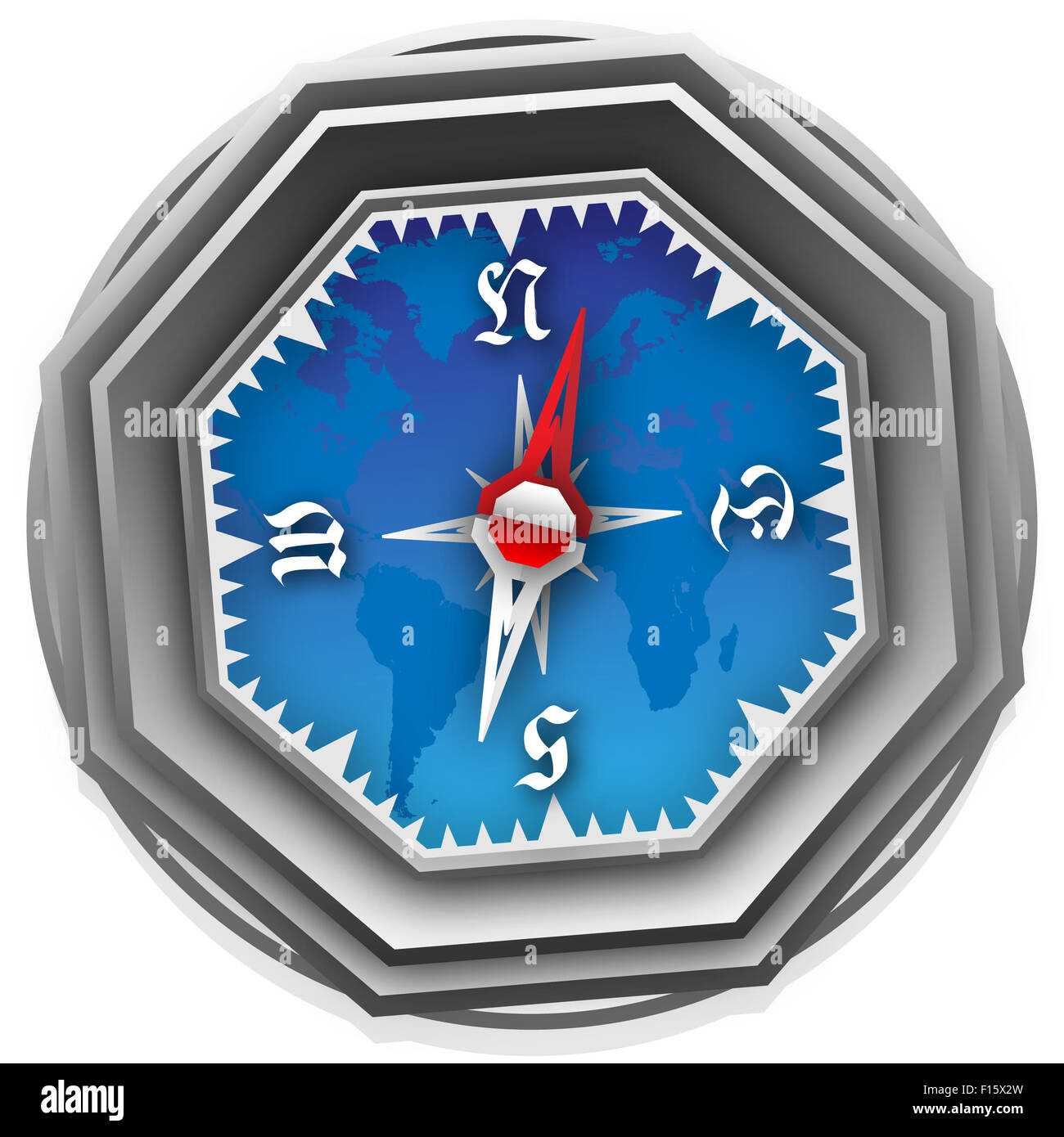 Abstract compass with a world map below arrows. Isolated Stock Photo ...