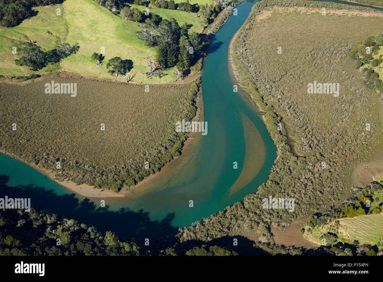 Puhoi River, North Auckland, North Island, New Zealand - aerial Stock ...