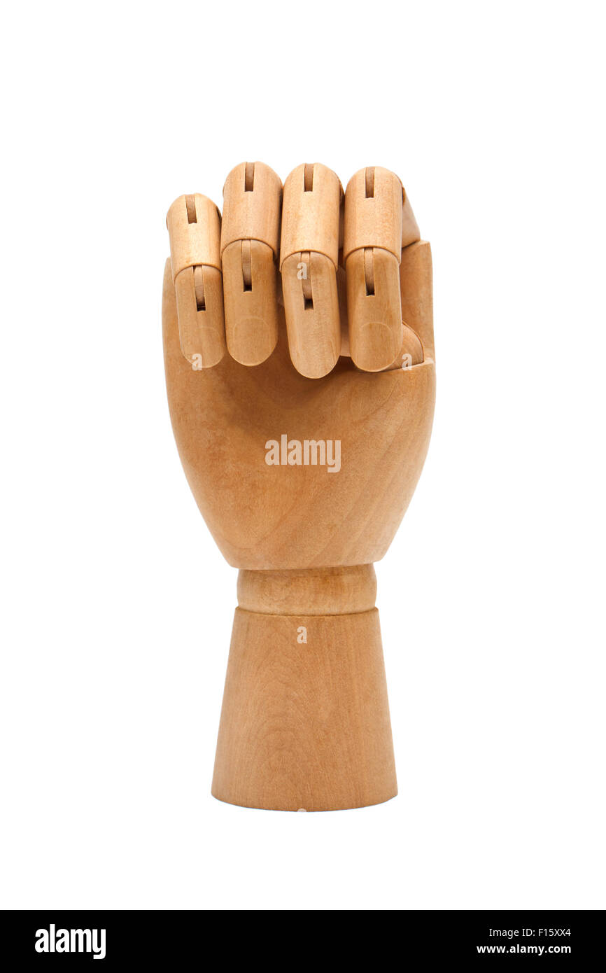 Wooden hand isolated on a white background Stock Photo - Alamy