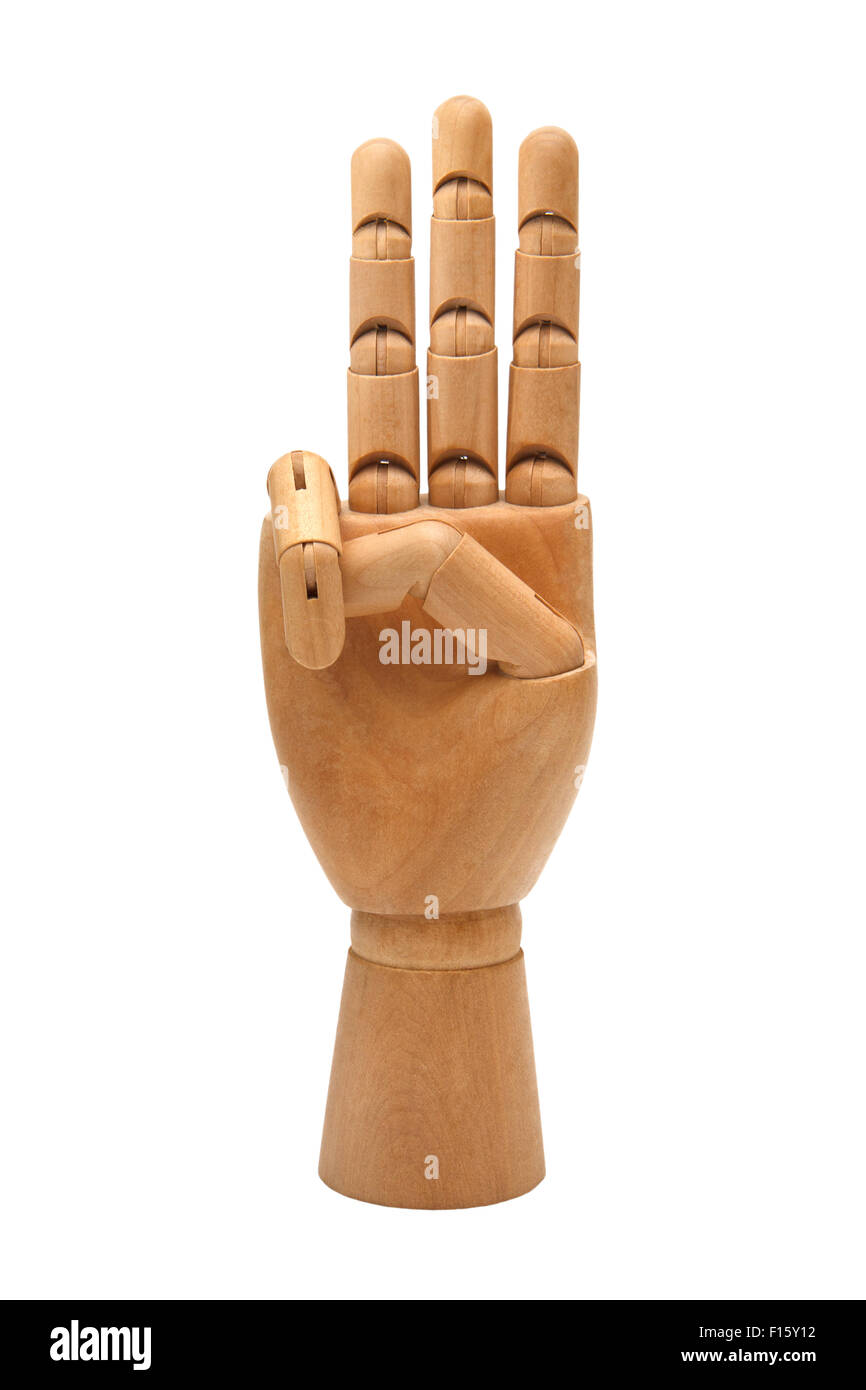 Wooden hand isolated on a white background Stock Photo - Alamy
