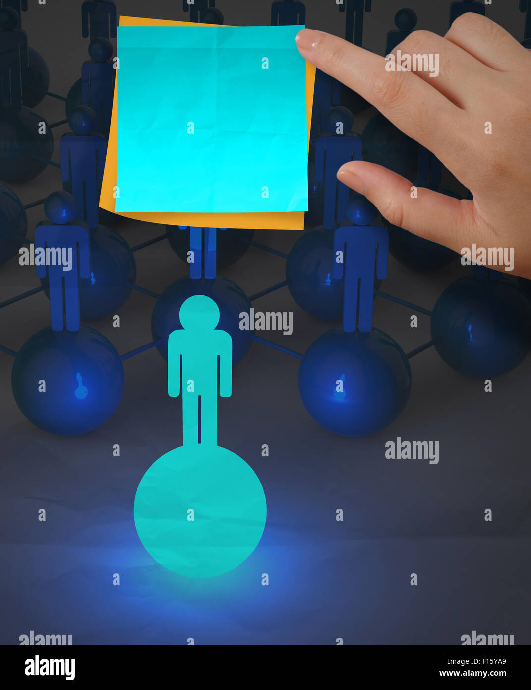 sticky note 3d human social network on crumpled paper background as ...