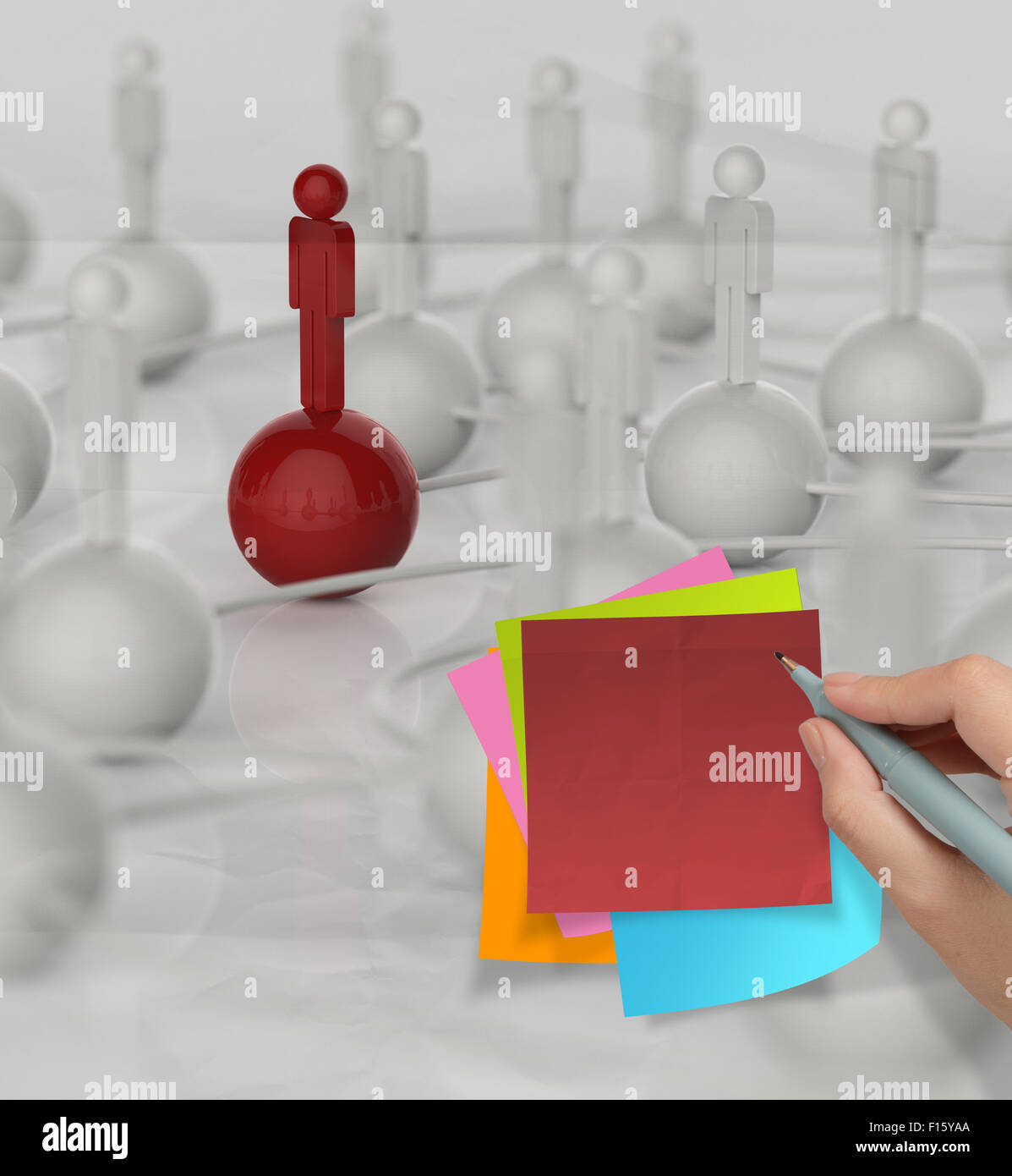 sticky note 3d human social network on crumpled paper background as ...