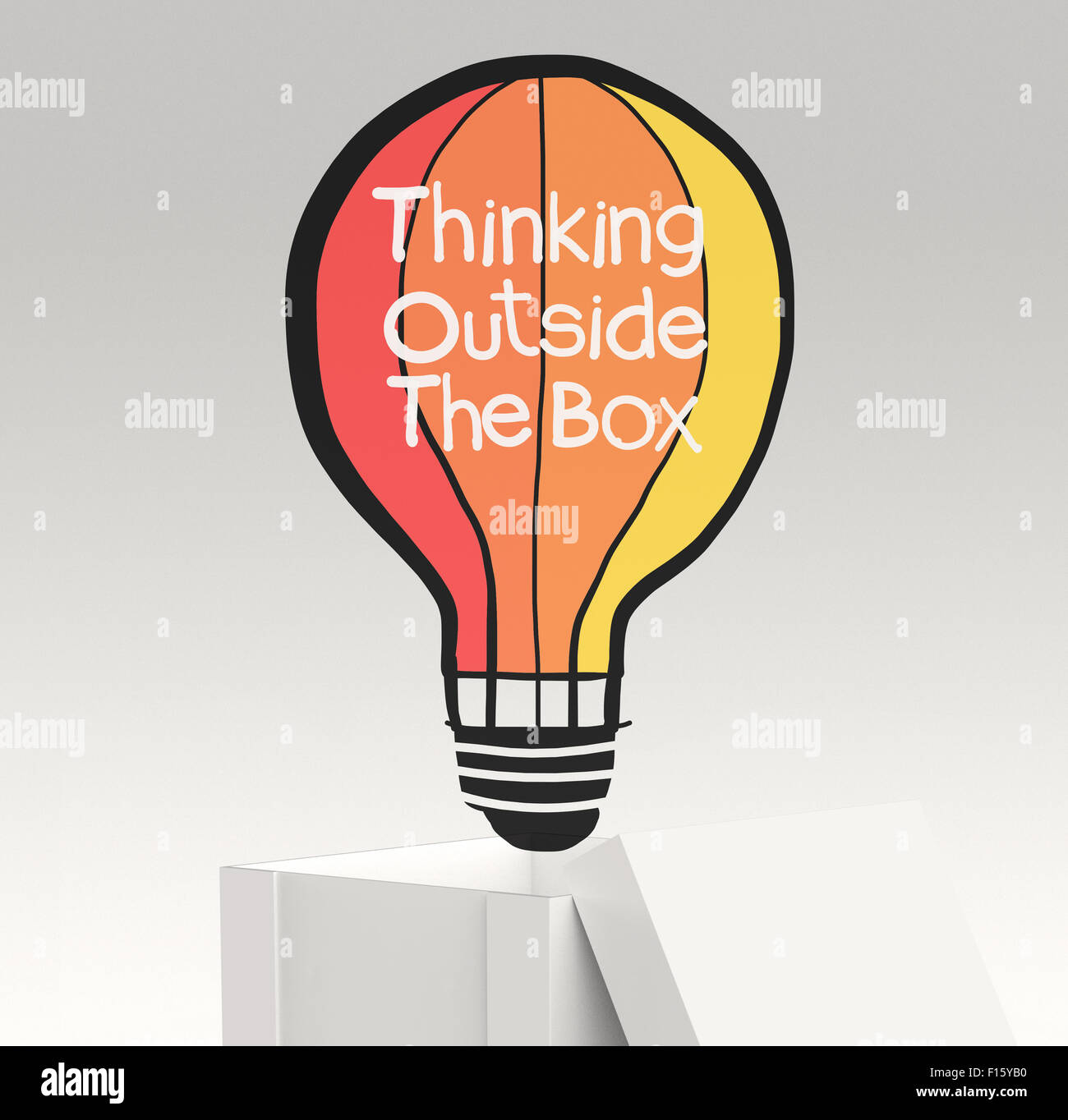 hand drawing balloon lightbulb and thinking outside the box as concept ...