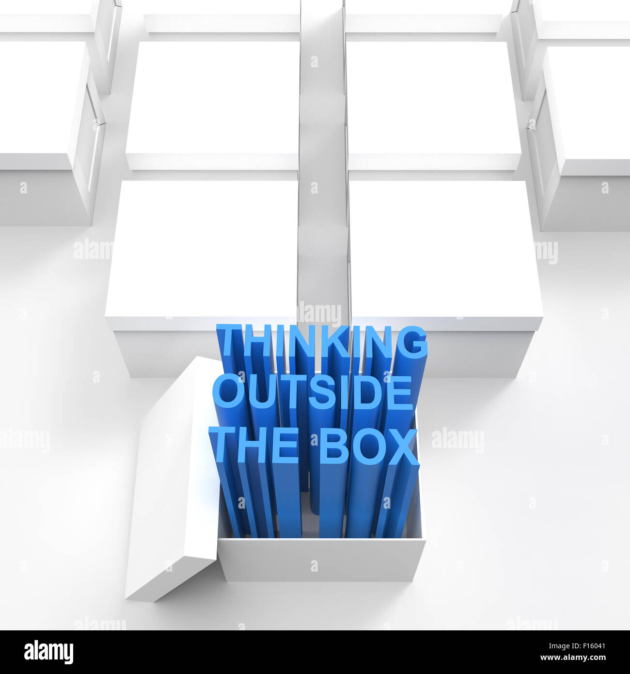 3d open box with extrude text as thinking outside the box concept Stock ...