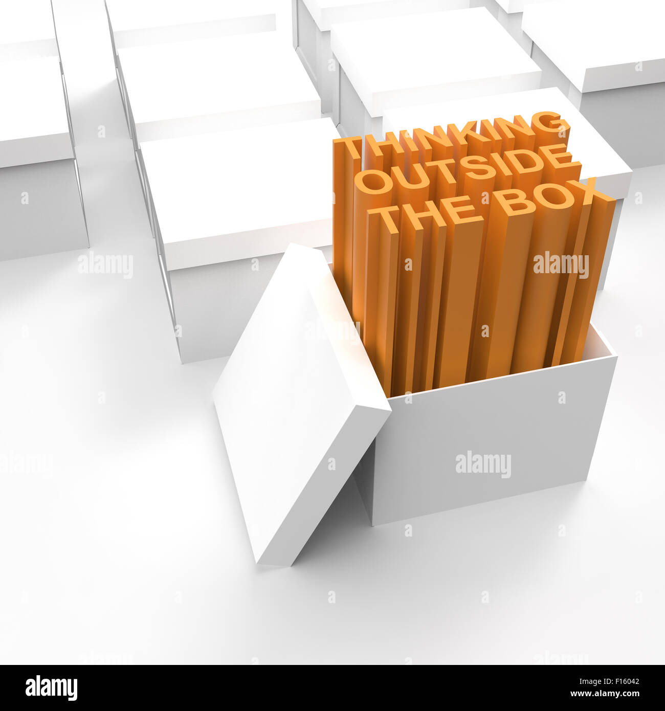 3d open box with extrude text as thinking outside the box concept Stock ...