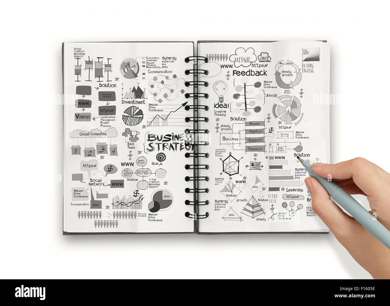 hand drawn book of success business and strategy as concept Stock Photo ...