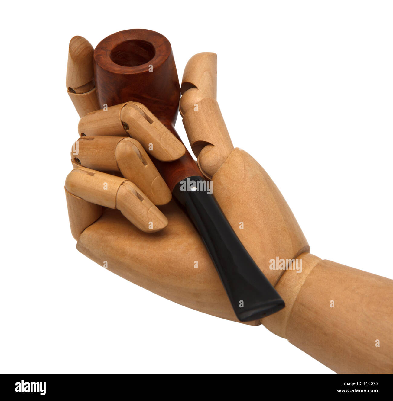 wooden hand holding pipe Stock Photo - Alamy