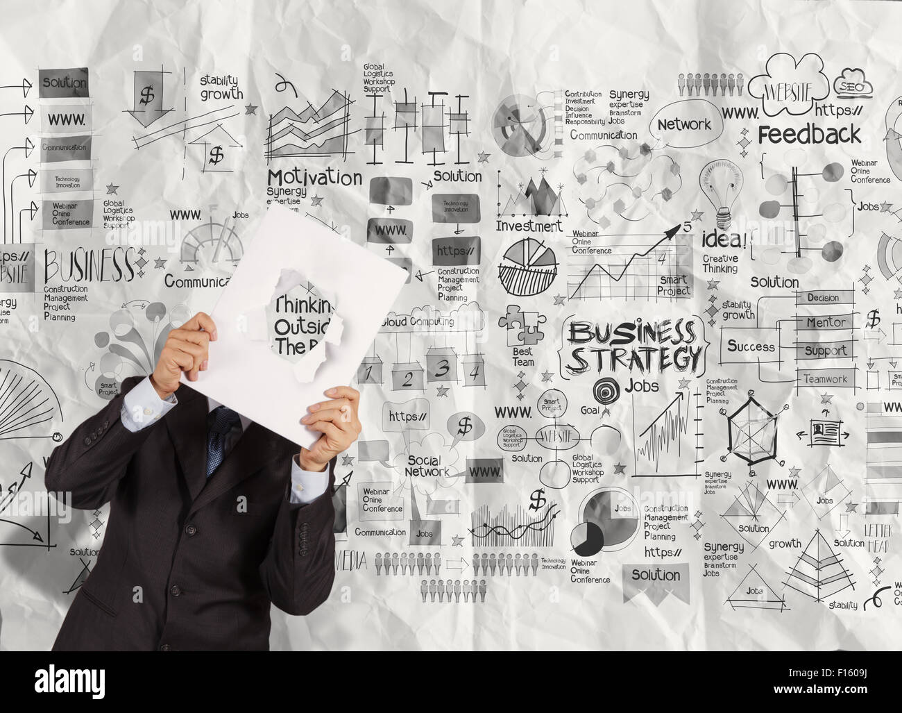 businessman hand show blank cover book of business strategy background ...