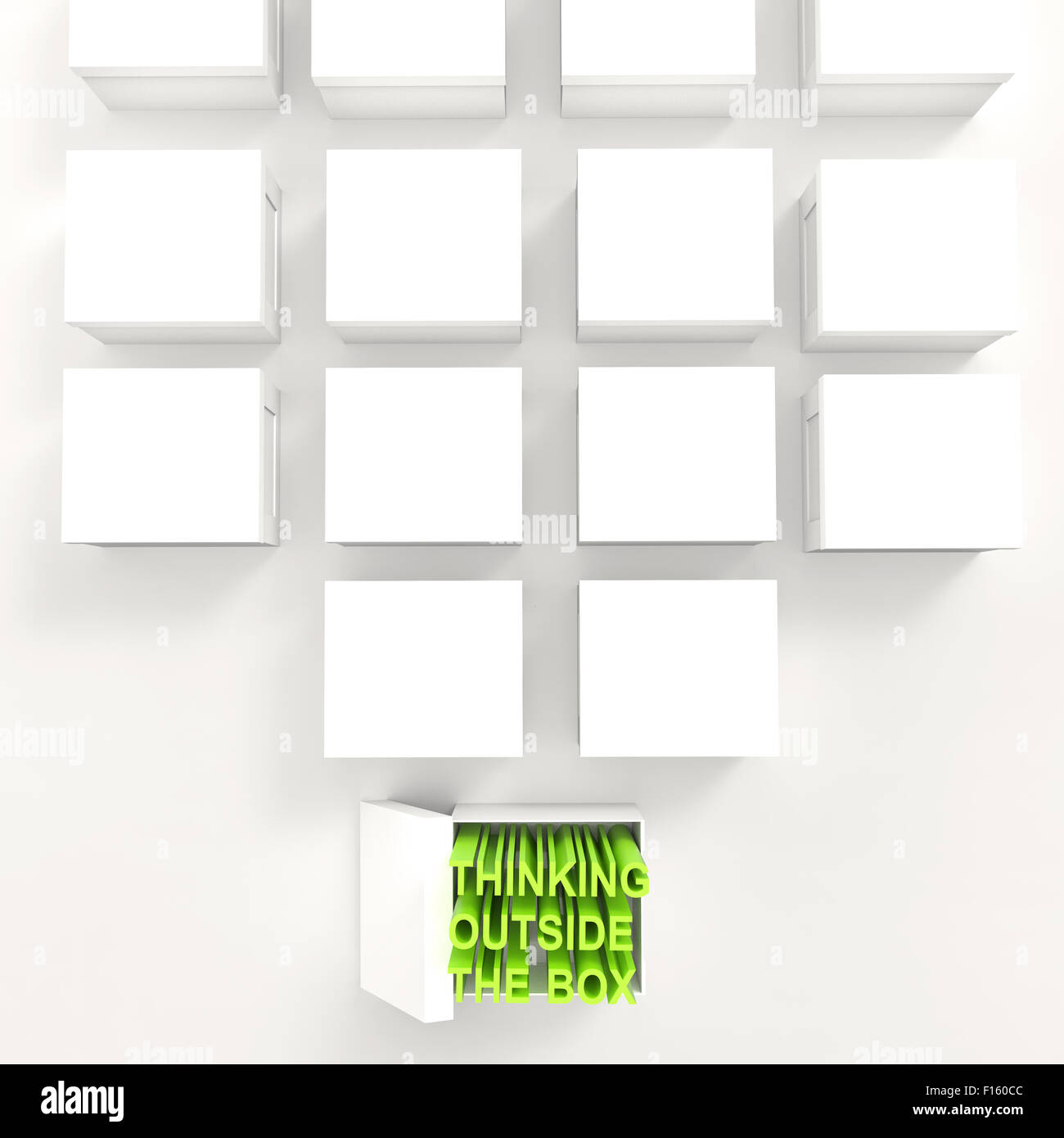 3d open box with extrude text as thinking outside the box concept Stock ...