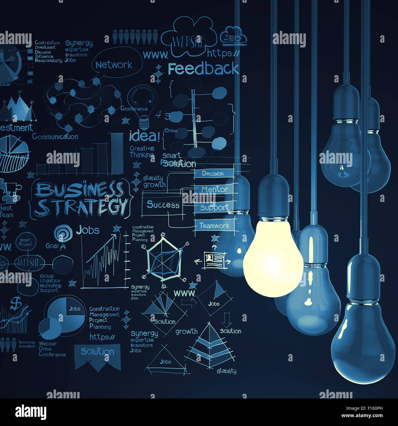 light bulb 3d on business strategy background as concept Stock Photo ...