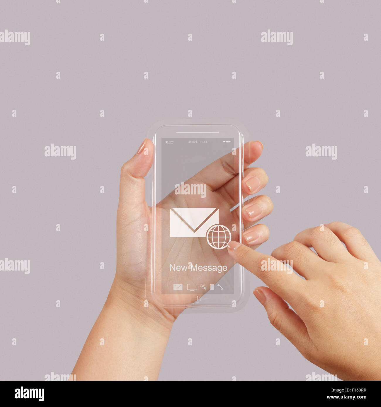 hand use Touch screen mobile phone with email icon as concept Stock ...
