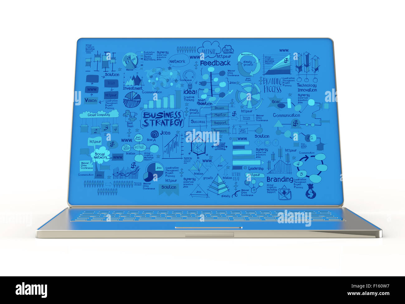 3d laptop computer and hand drawn business diagram as concept Stock ...