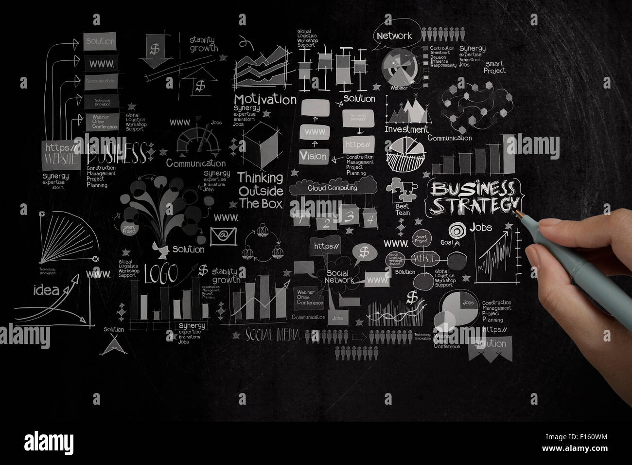 hand drawing creative business strategy on texture background as ...