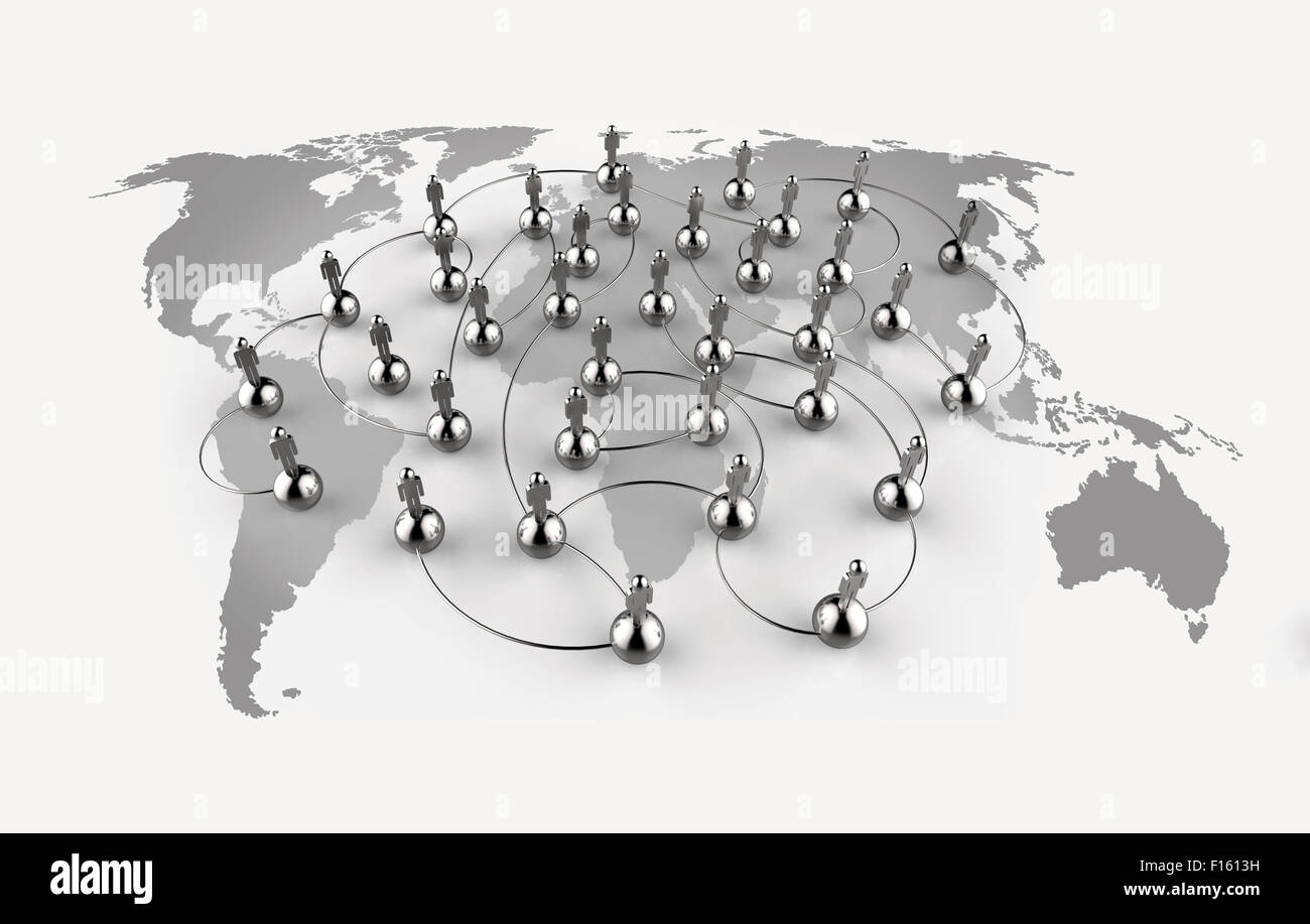 social network human 3d on world map as concept Stock Photo - Alamy