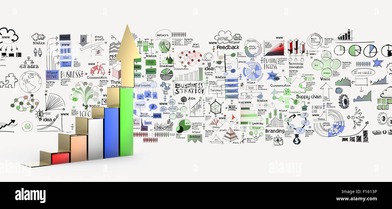 business graph 3d and hand drawn business strategy as concept Stock ...