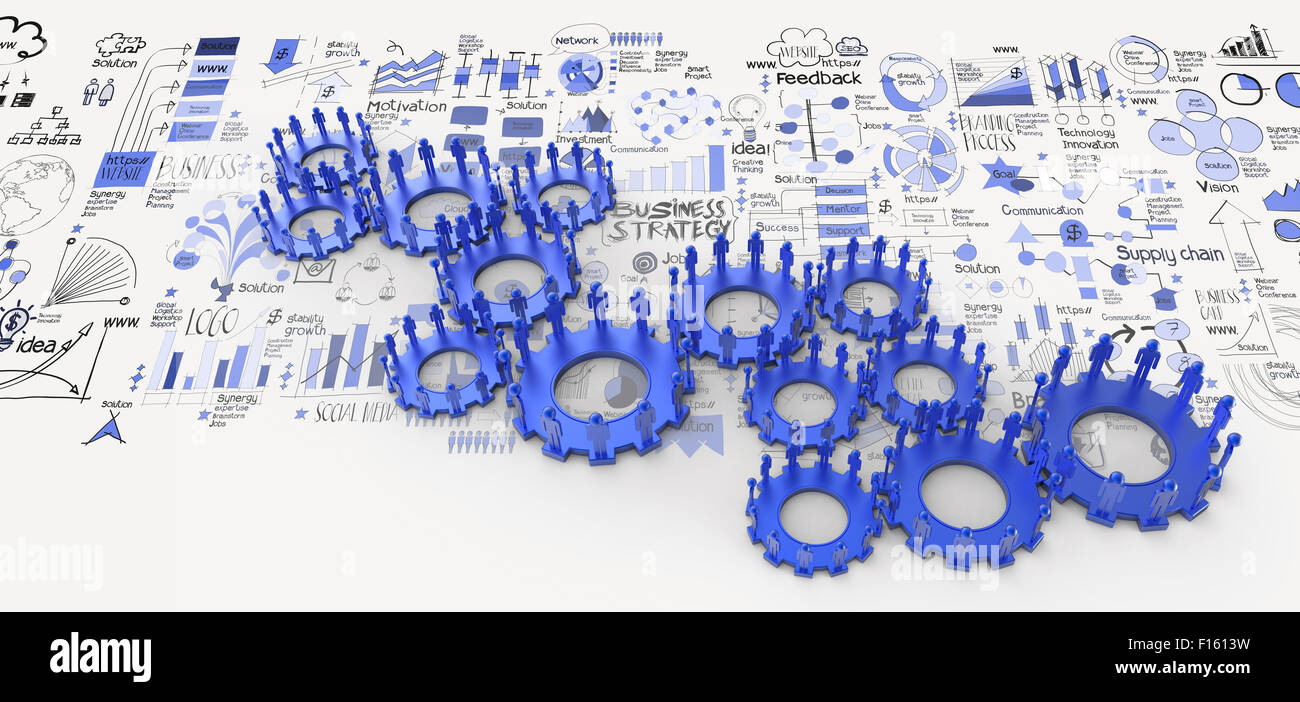 hand drawn business strategy 3d human gear to success as concept Stock ...