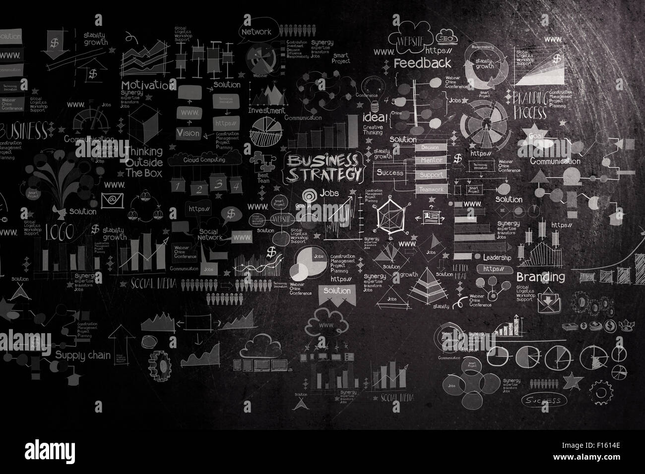 hand drawn business strategy on dark texture background as concept ...