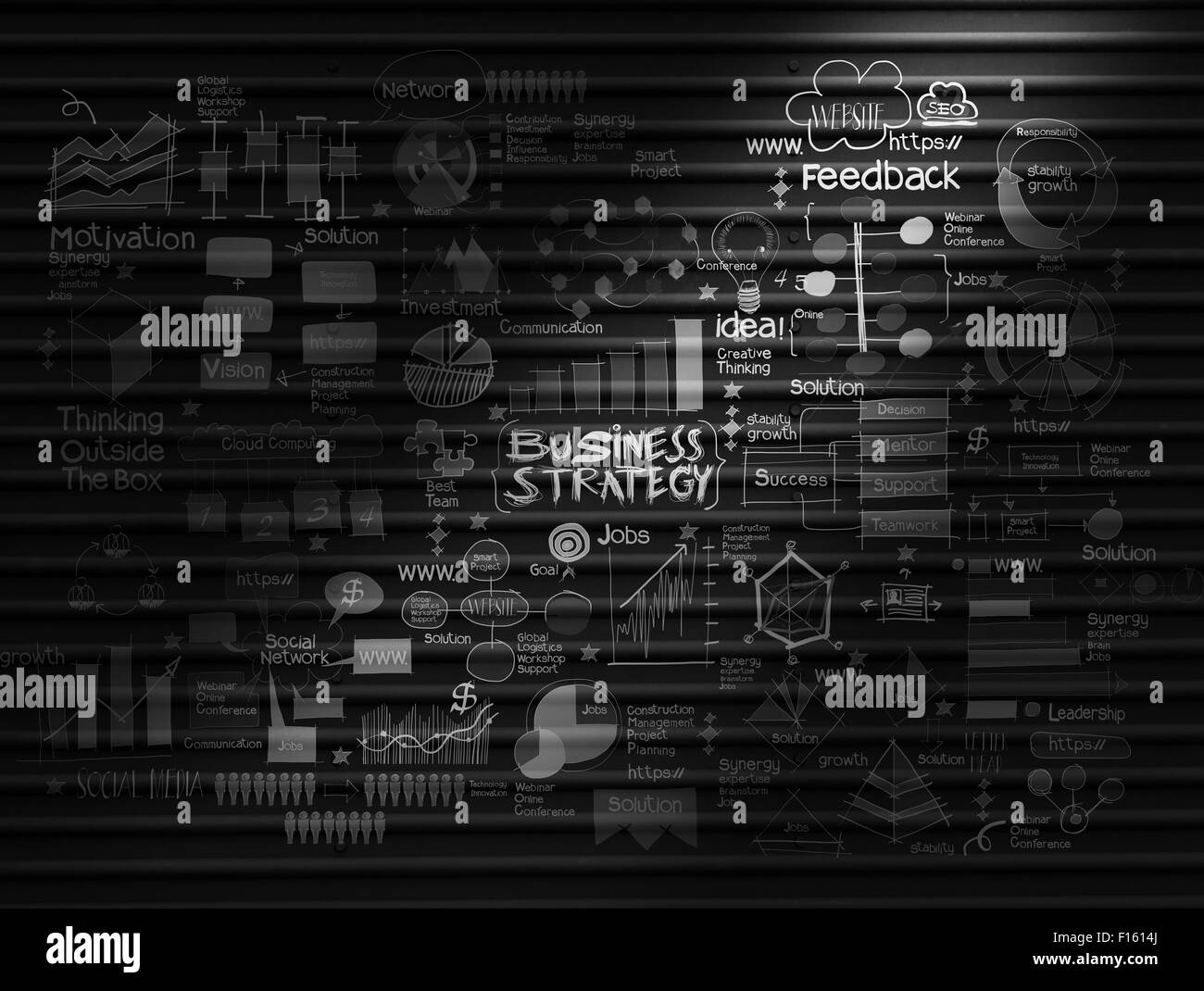 hand drawn business strategy on dark texture background as concept ...