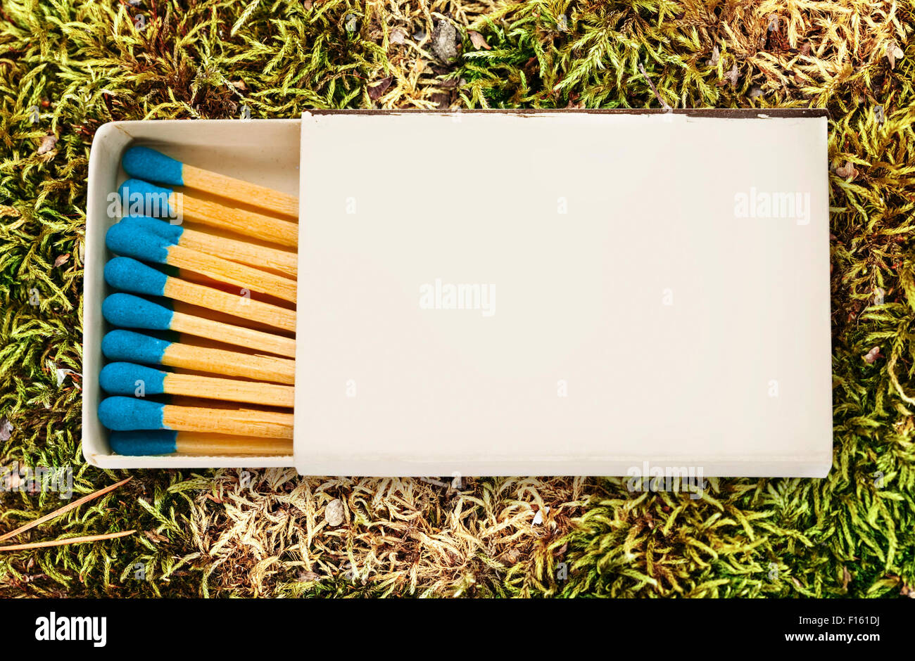 Blank box of blue matches in it Stock Photo - Alamy