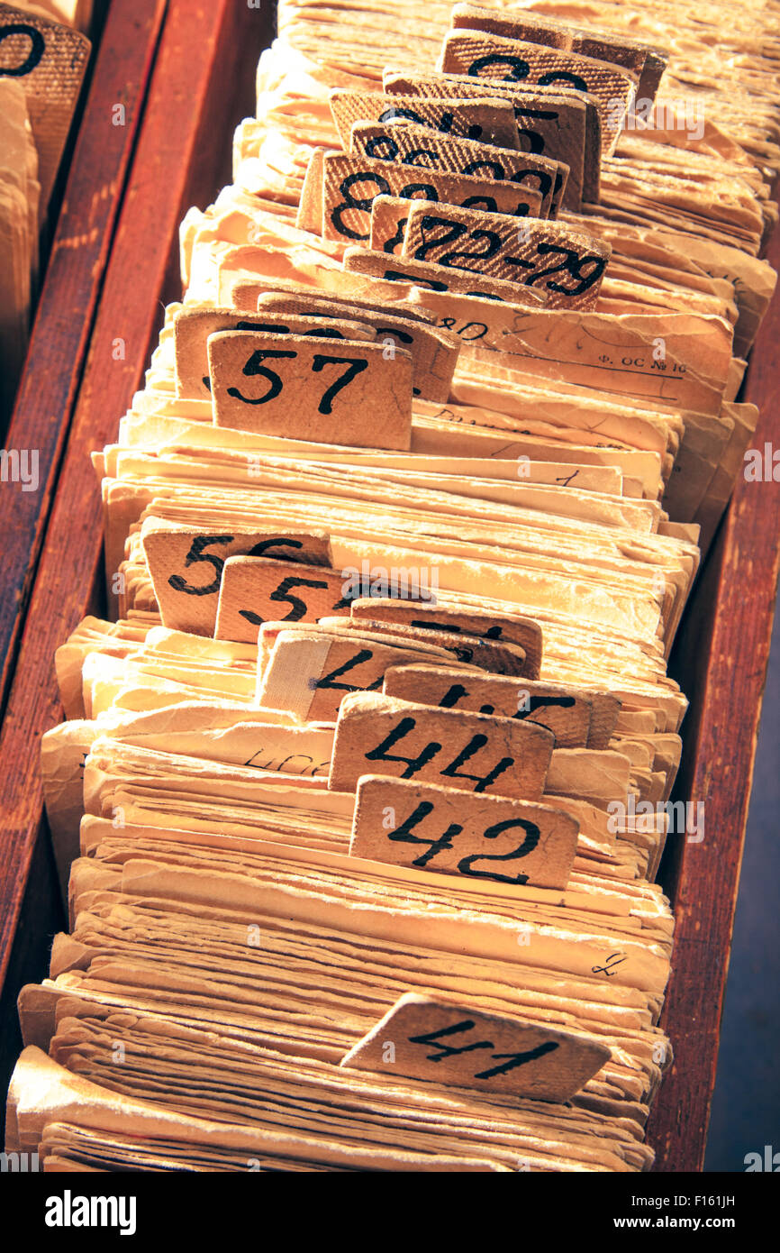 Archive file folders in drawer closeup toning Stock Photo - Alamy
