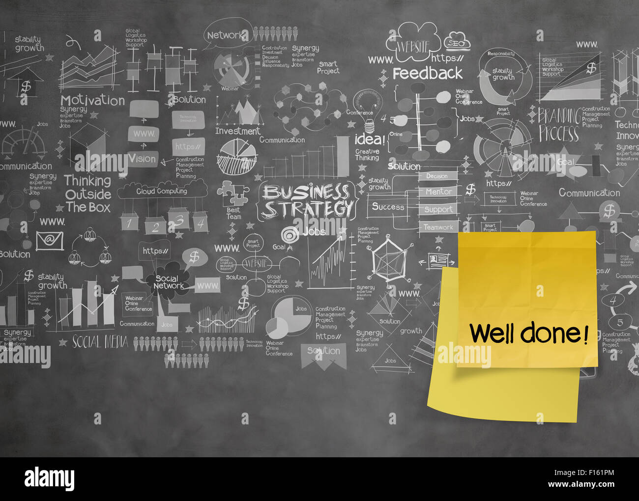 well done words with crumpled sticky note paper on business strategy ...