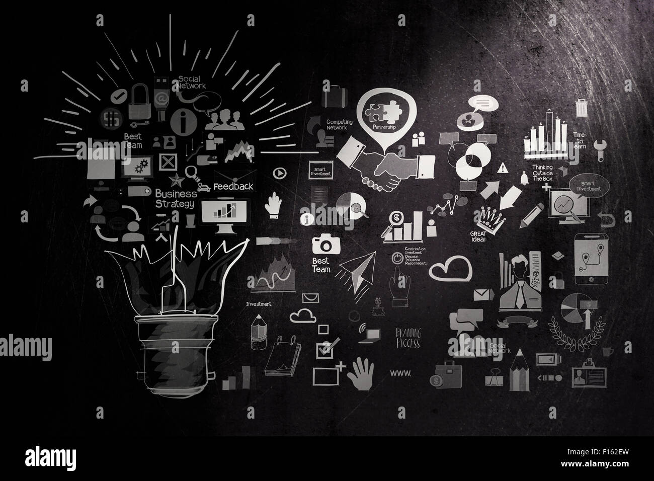hand drawn business strategy on dark texture background as concept ...