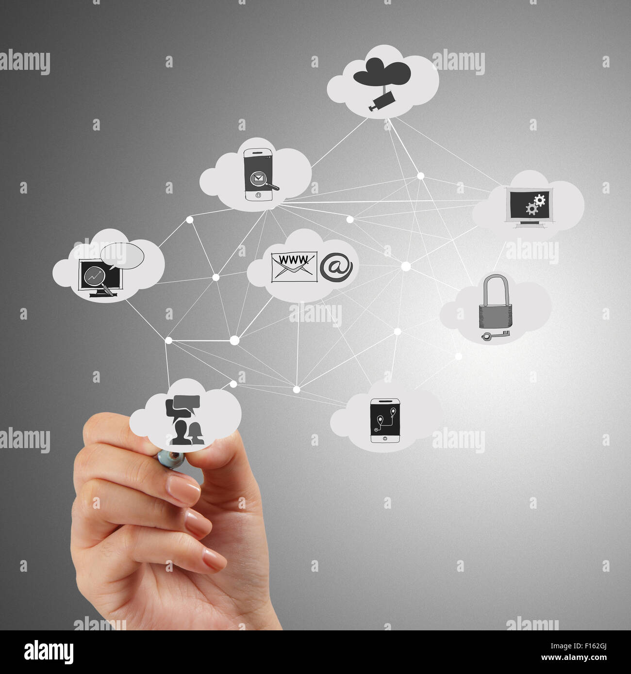 close up of hand drawing Cloud Computing diagram on the new computer ...