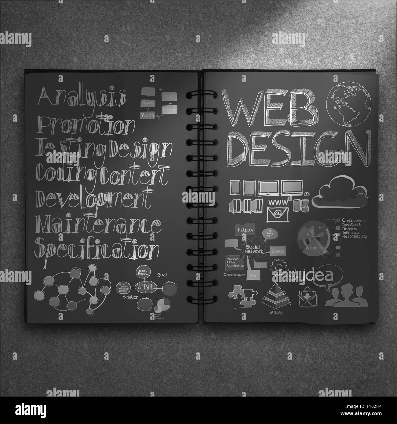 book of hand drawn web design diagram background as concept Stock Photo ...
