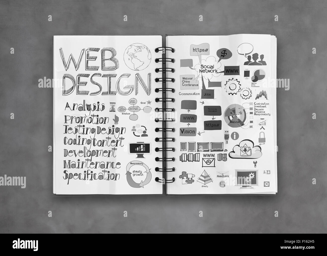 book of hand drawn web design diagram background as concept Stock Photo ...