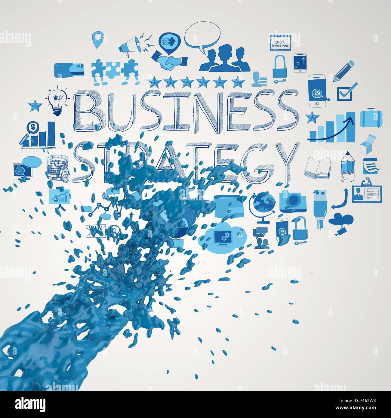 3D paint blue color splash and business strategy background as vintage ...