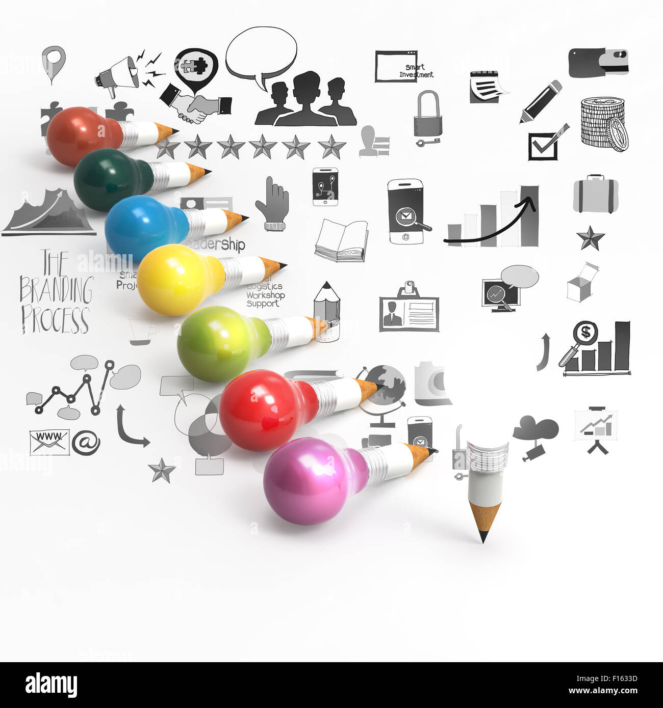 creative design business as pencil lightbulb 3d as business design ...