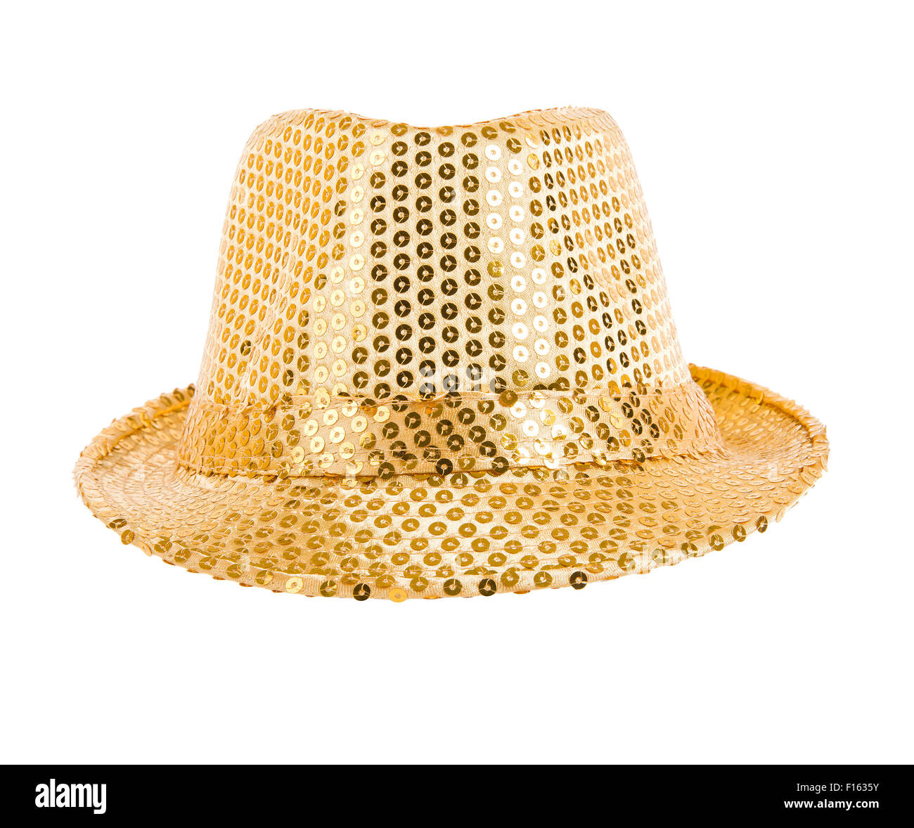 one festively shining gold hat, full face, on white background ...