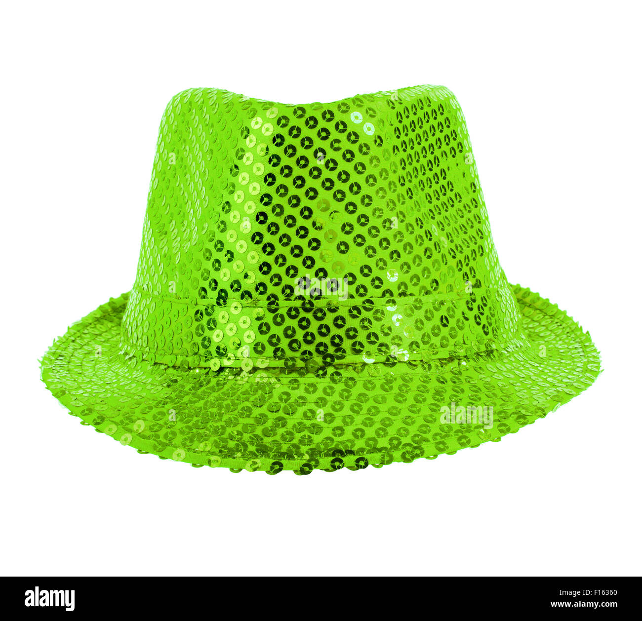 one festively shining green hat, full face, on white background ...