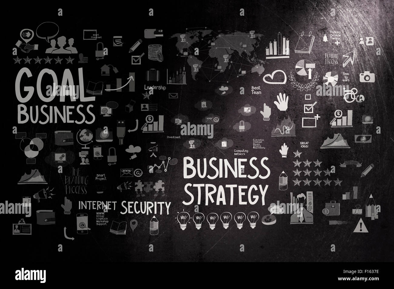 hand drawn business strategy on dark texture background as concept ...