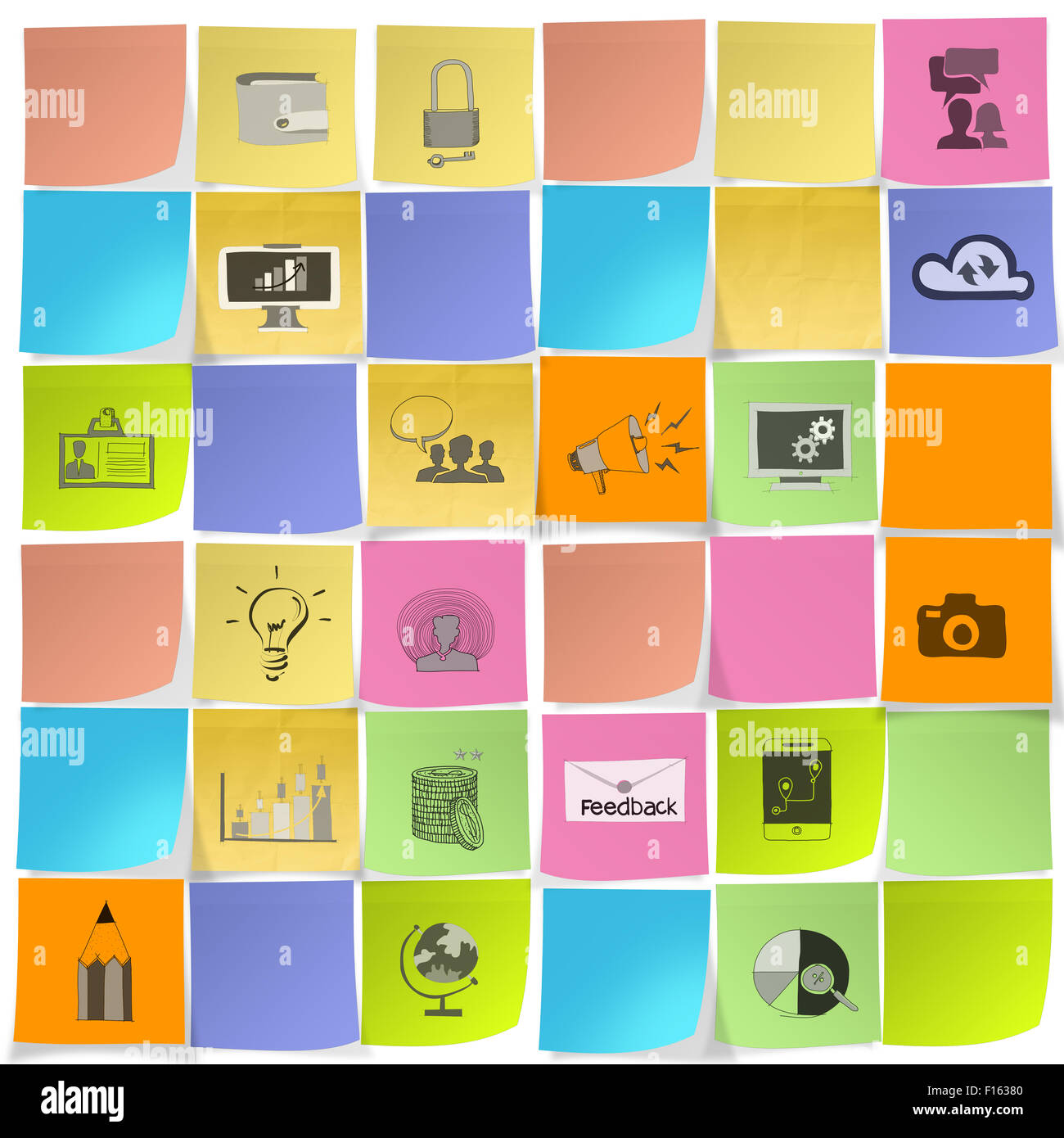 hand drawn icons of business strategy on sticky note as concept Stock ...