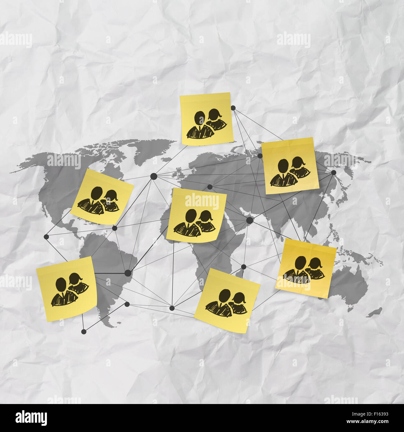 sticky note social network icon on crumpled paper background as concept ...